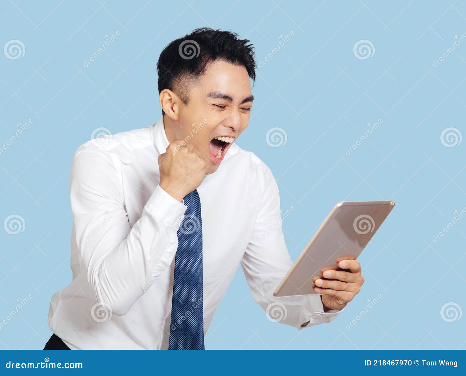 Excited Young Business Man Watching the Tablet Stock Photo - Image of ...