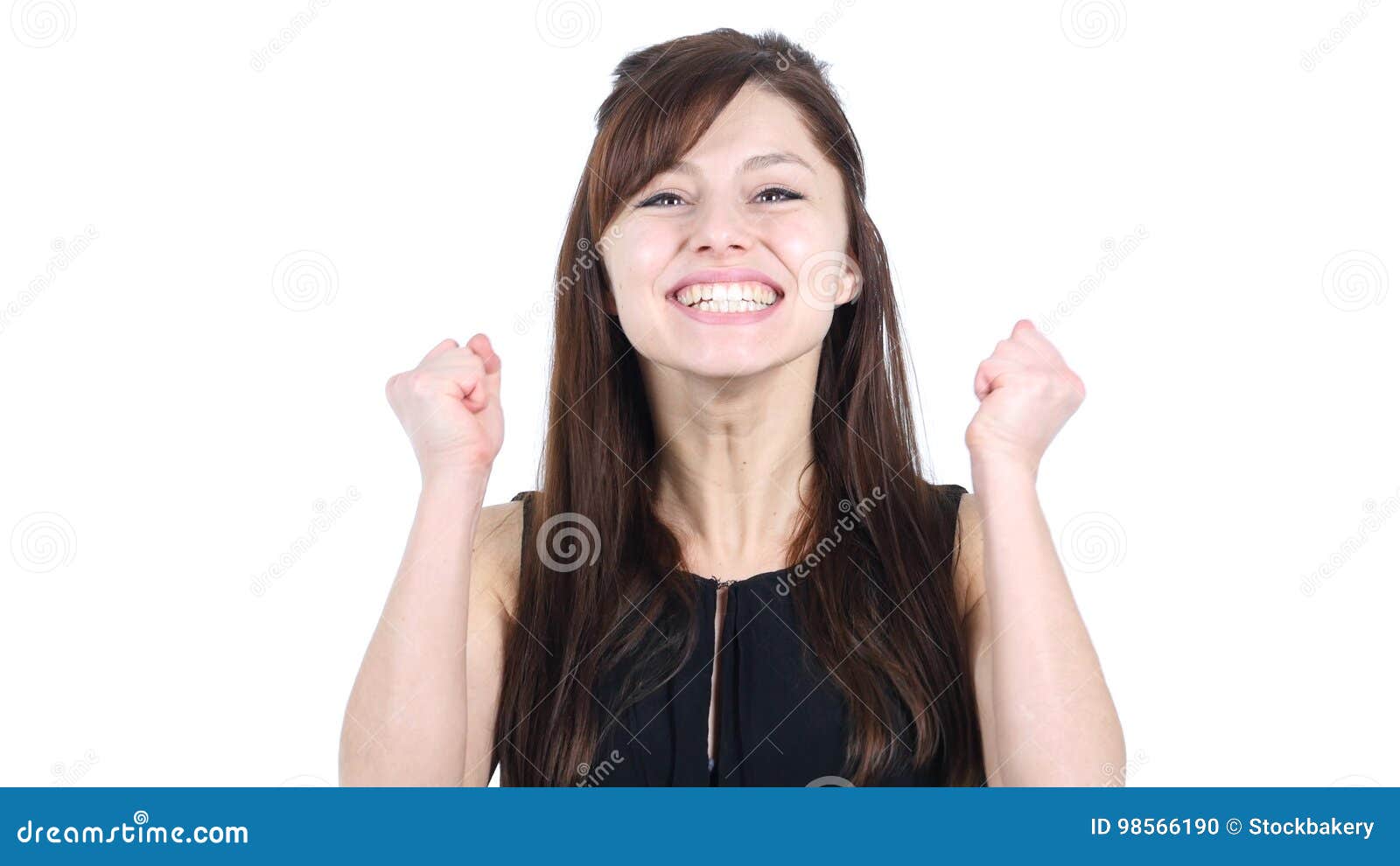 Excited Young Girl Celebrating Success, White Background Stock Photo ... Excited Young Girl Celebrating Success, White Background Stock Photo ...