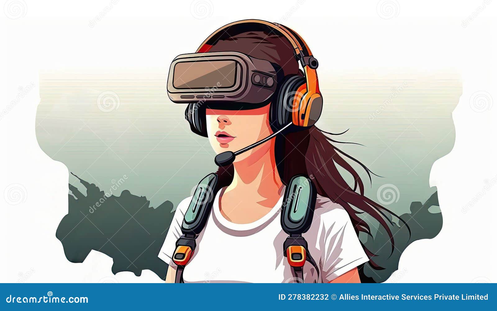 Excited Young Girl Wearing Vr Box With Headphones Using Remote Control