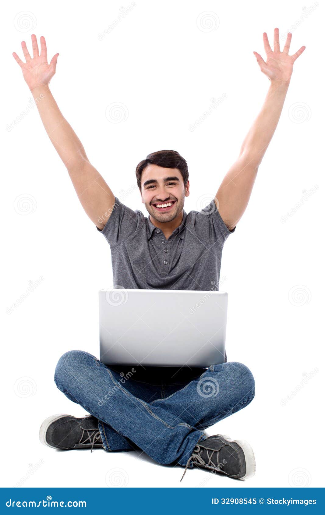 Excited Young Guy with Laptop Stock Image - Image of joyful, isolated ...