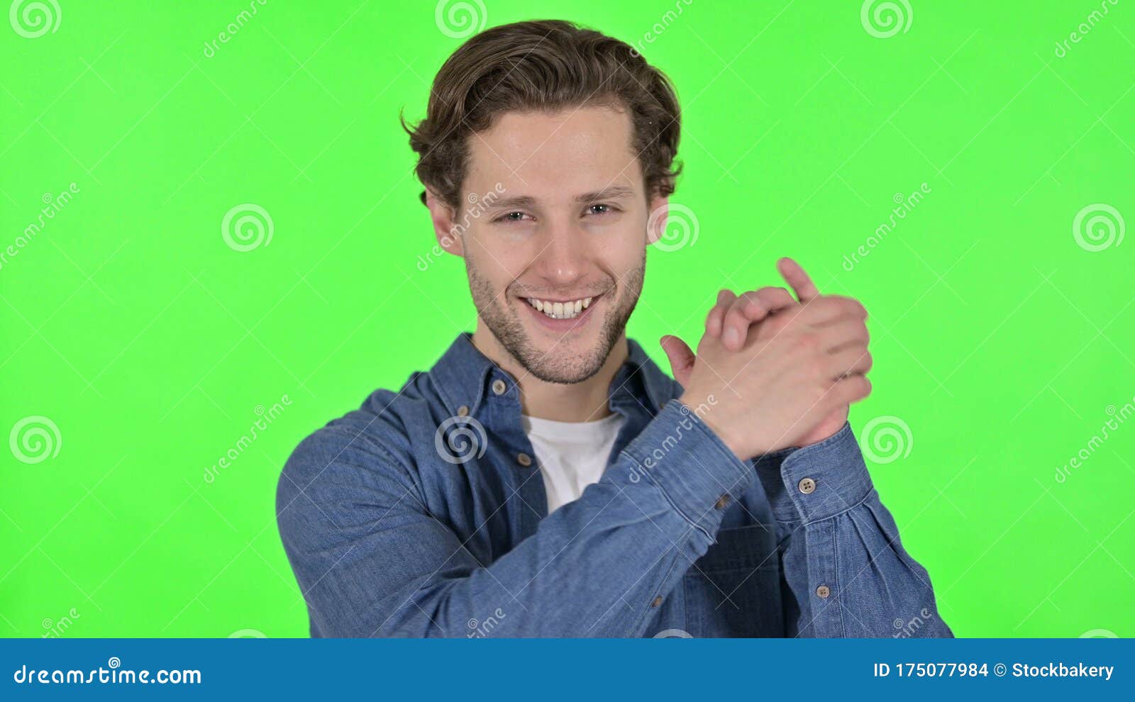 Excited Young Man Clapping and Cheering on Green Chroma Key Stock Photo ...