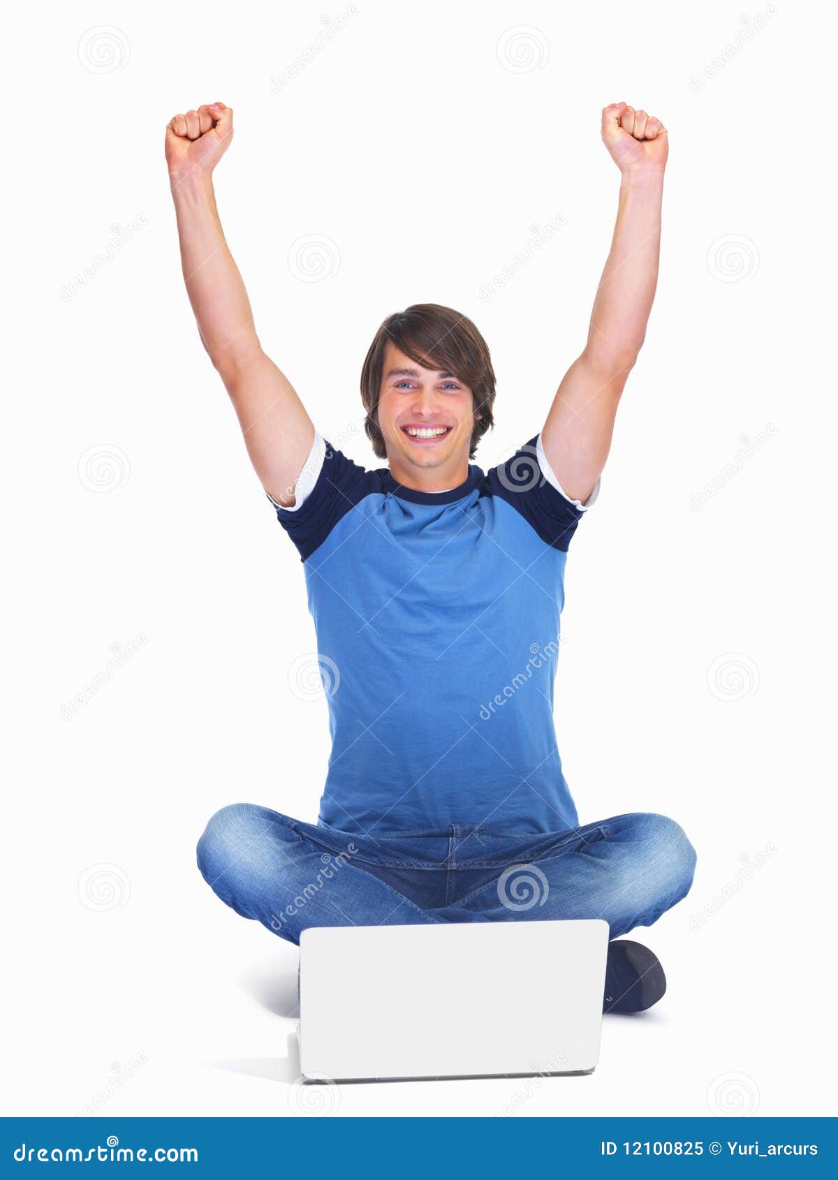 Excited Young Teenage Guy Using a Laptop Stock Image - Image of copy ...
