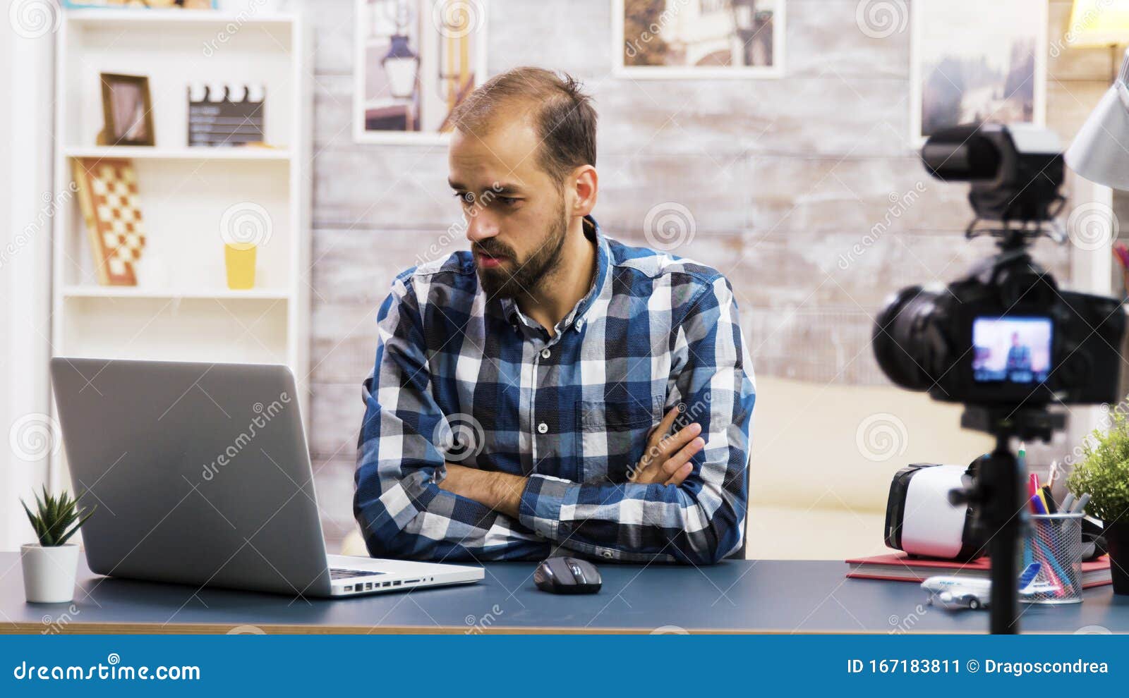 Excited Young Vlogger while Talking with Subscribers Stock Image ...
