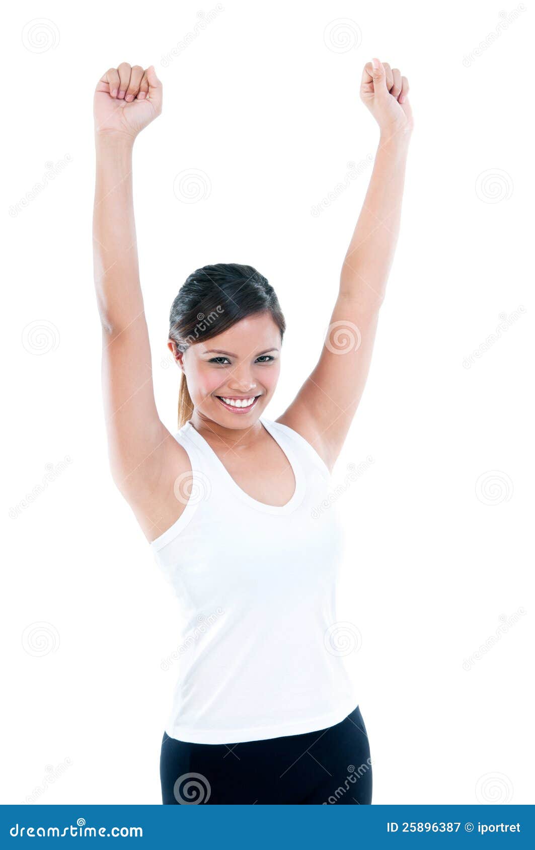 Excited Young Woman Cheering Stock Image - Image of studio, smile: 25896387