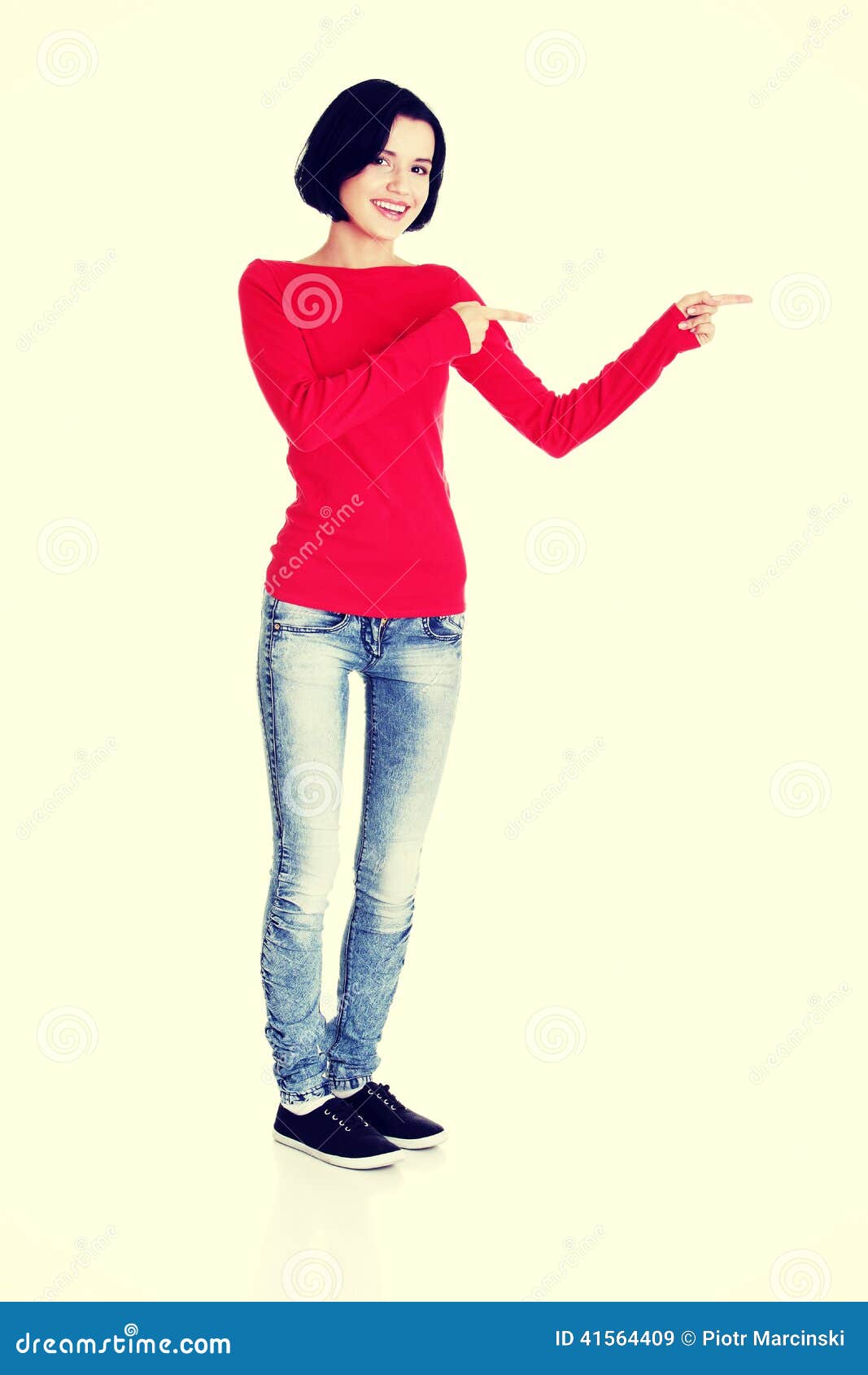Excited Young Woman Pointing on Copy Space Stock Image - Image of happy ...