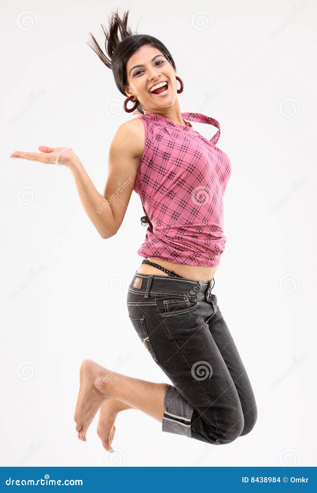 Excited Young Girl in Jumping Posture Stock Photo - Image of actions ...