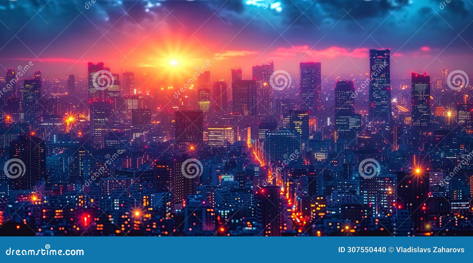 Exciting City Skyline in the Night Light, Where Flickering Lights ...