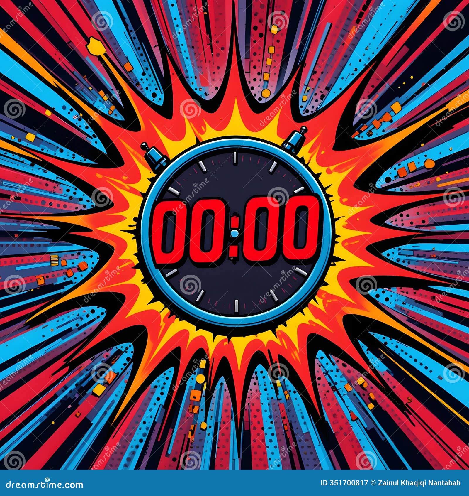 Exciting Comic Book-Style Explosion Highlighting Stopwatch at Zero with ...