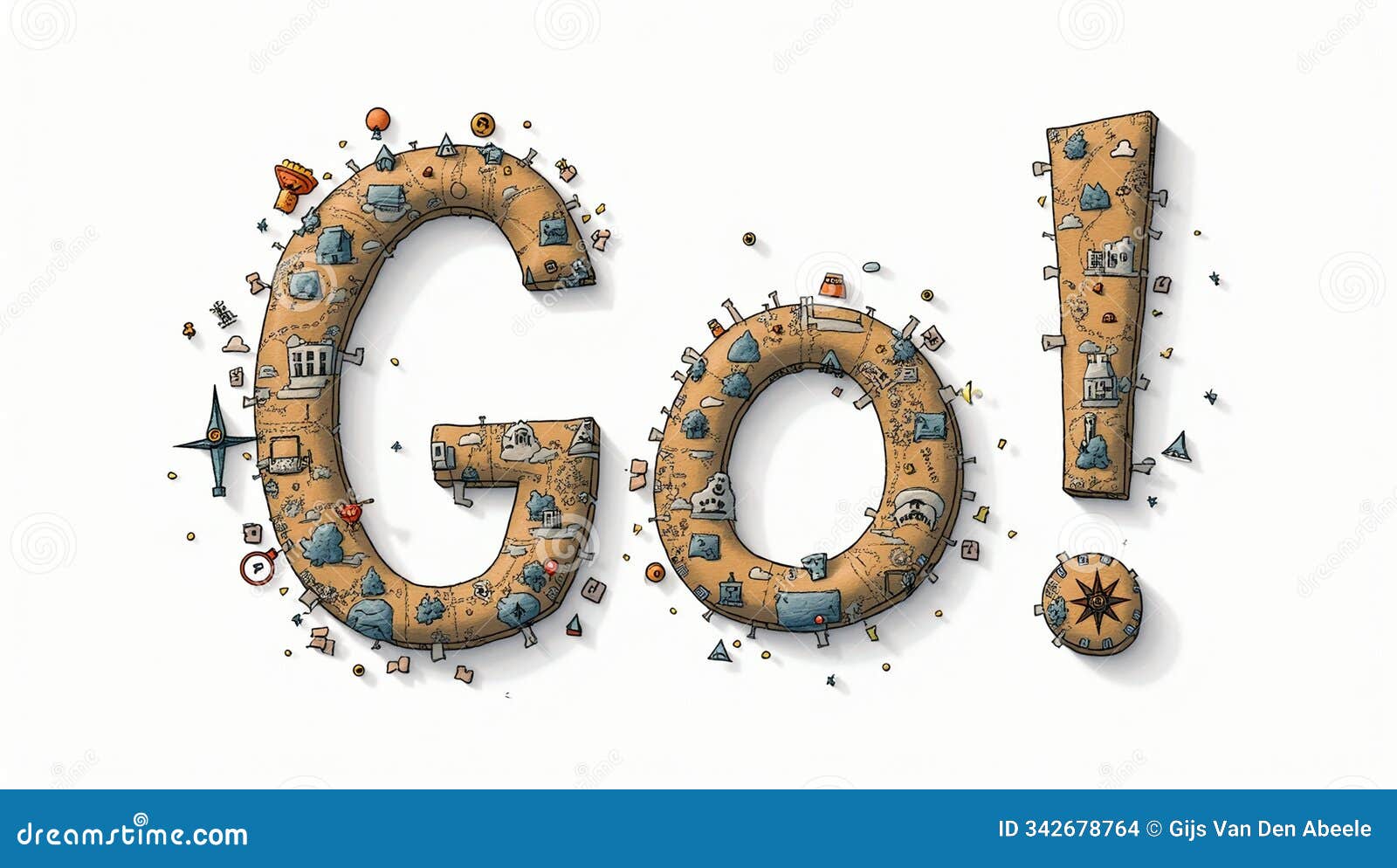 Exciting Go Word in Bold with Maps and Compasses Doodles Stock ...