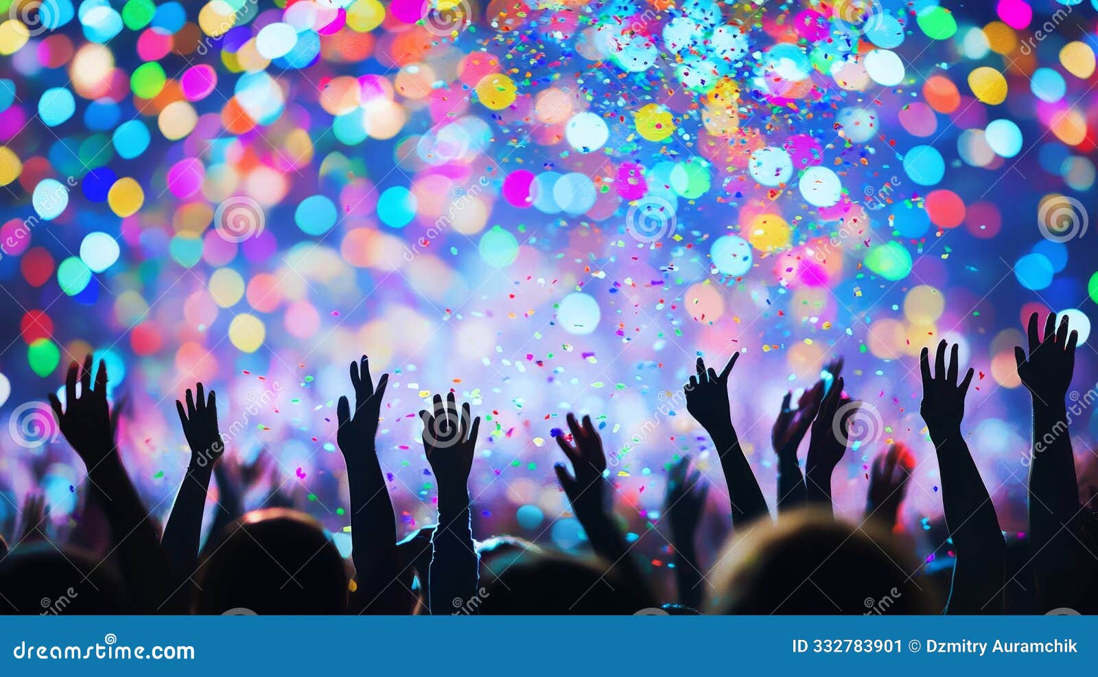 During an Exciting Live Performance at Night, a Crowd is Celebrating ...