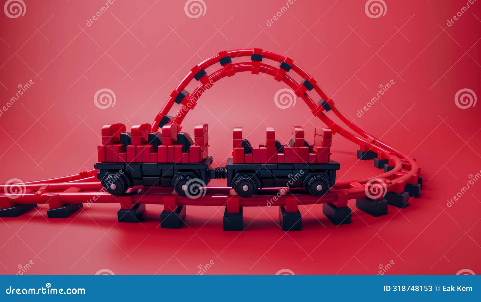 Exciting Red Roller Coaster with Toy Bricks High Speed Toy Train on Red ...