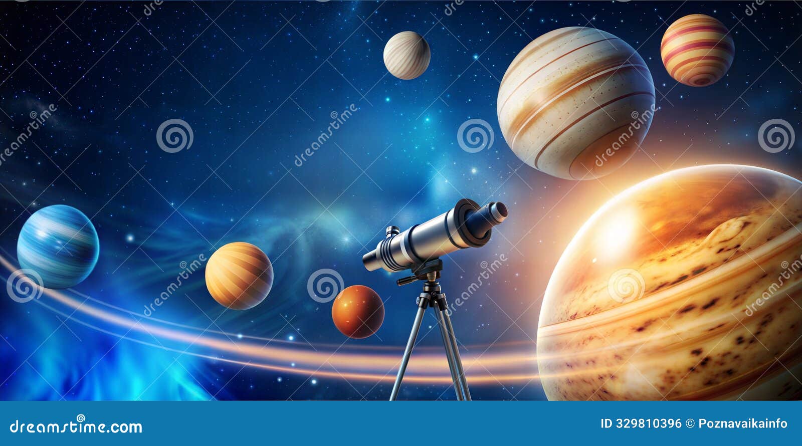 Exciting Science Exhibition Banner With Planets And Telescopes Stock ...