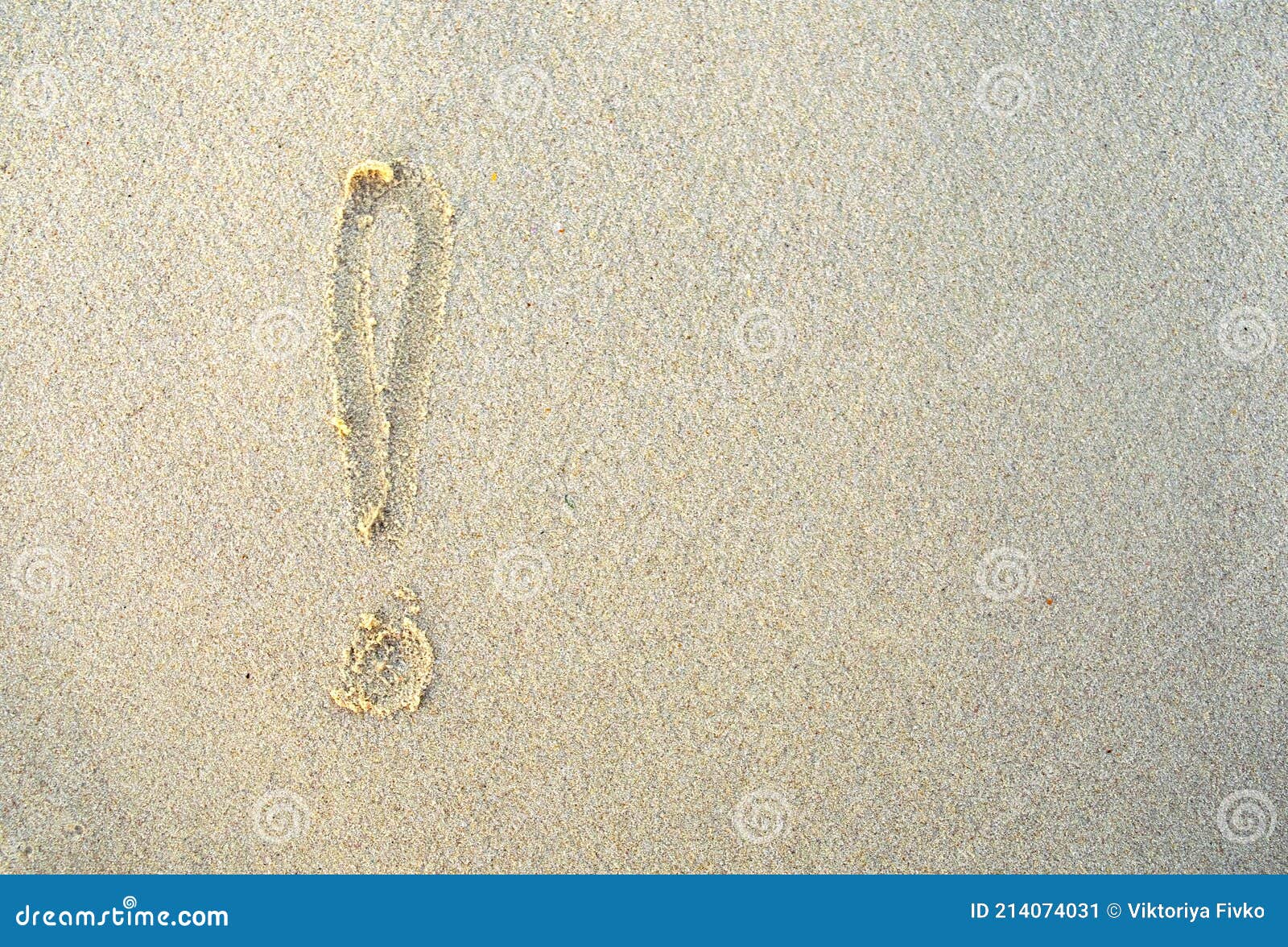 Exclamation Mark on Beach Sand with Copy Space. Exclamation Sign on a ...