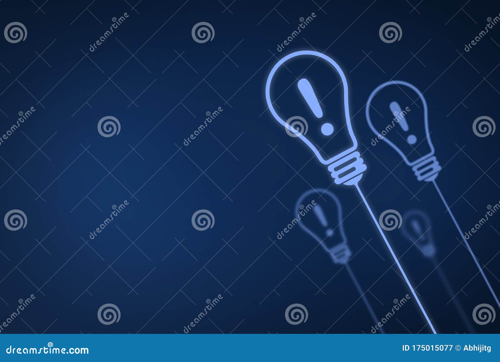 Exclamation Mark Concept with Bulb on Blue Background Stock ...