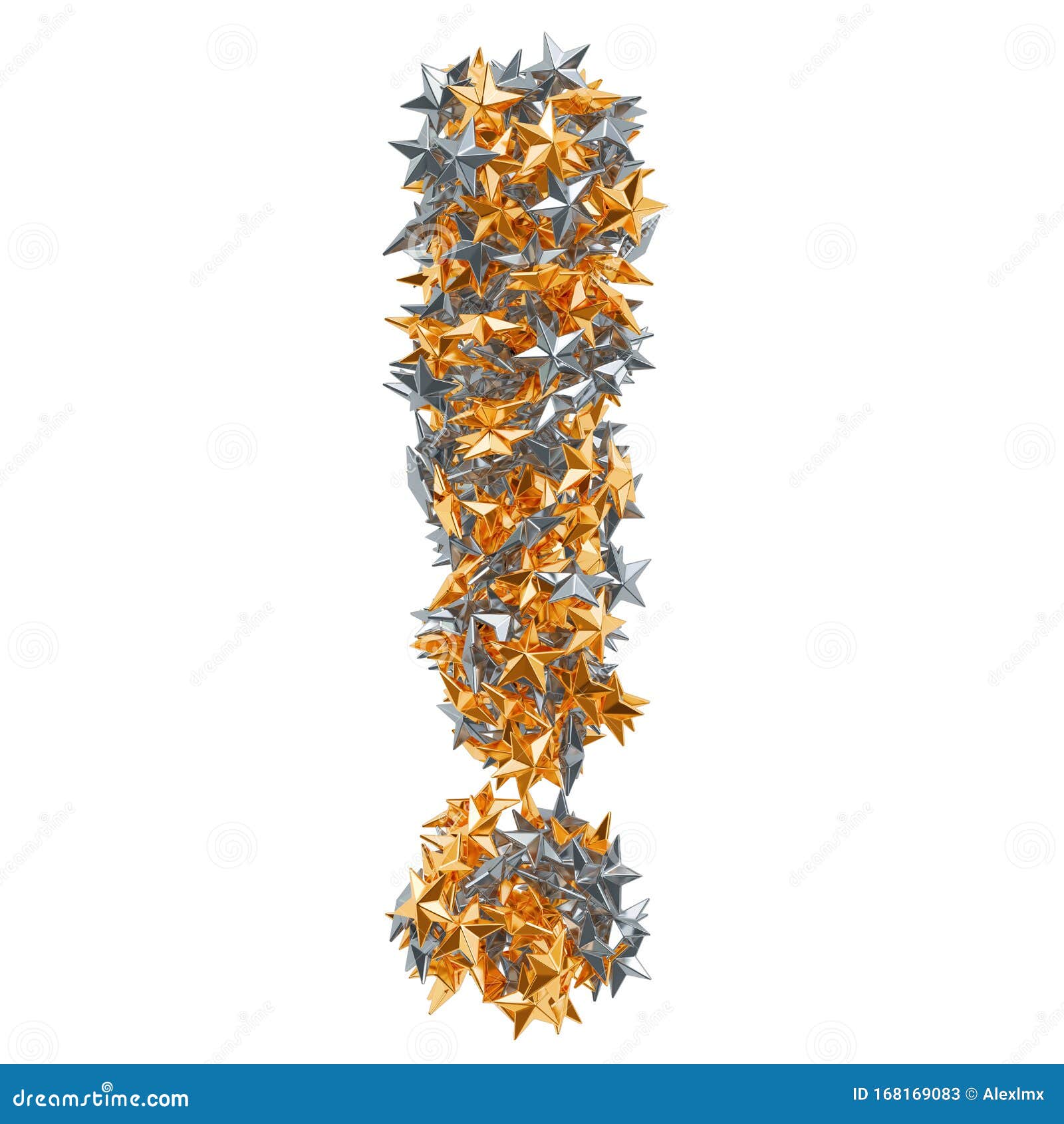 Exclamation Mark from Gold and Silver Stars, 3D Rendering Stock ...