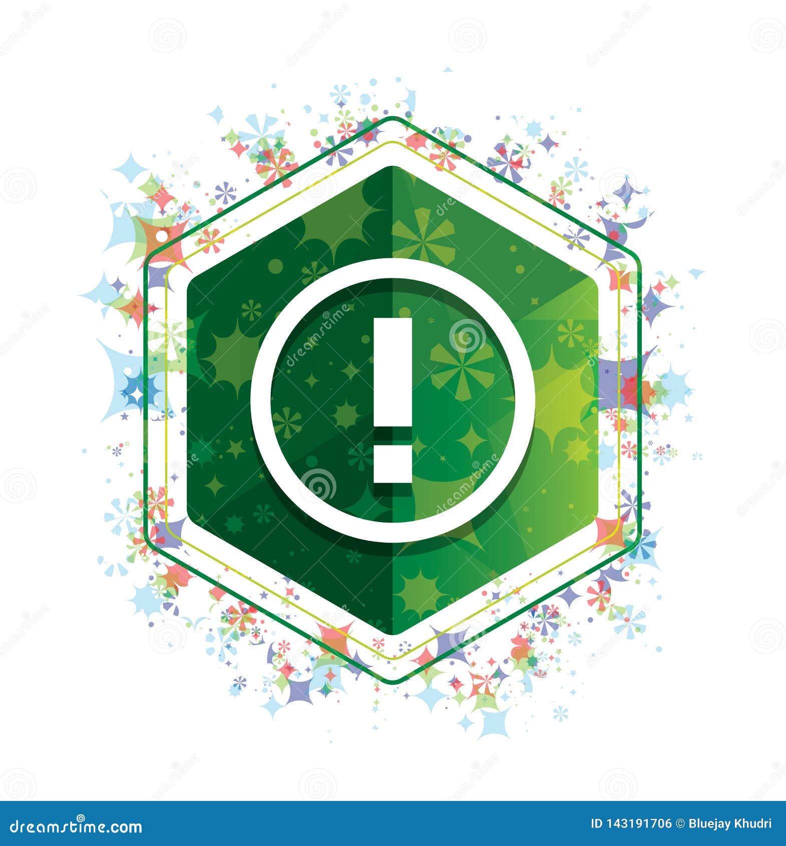 Exclamation Mark Icon Floral Plants Pattern Green Hexagon Button Stock ...