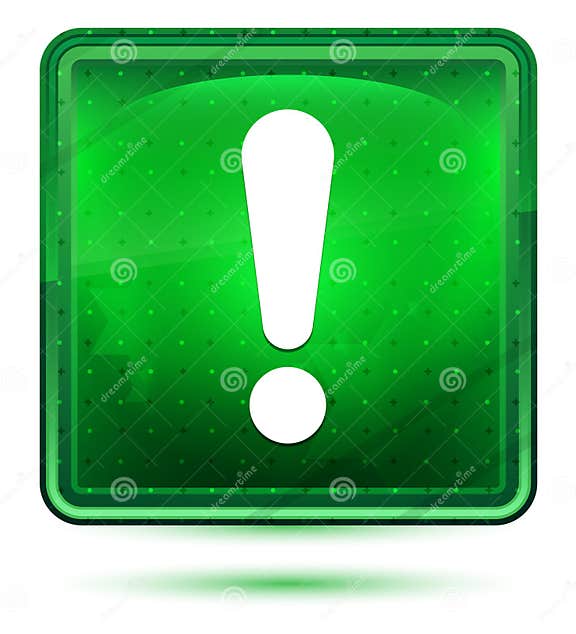 Exclamation Mark Icon Neon Light Green Square Button Stock Illustration ...