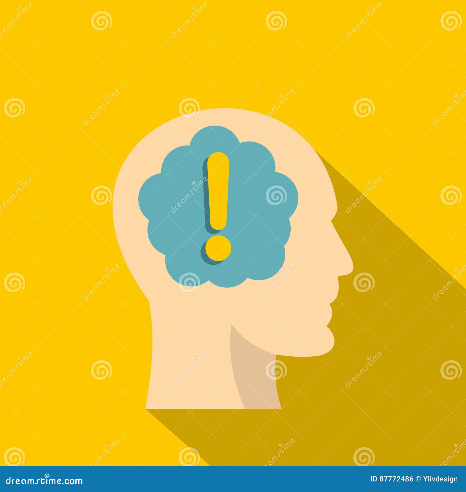 Exclamation Mark Inside Human Head Icon Flat Style Stock Vector ...