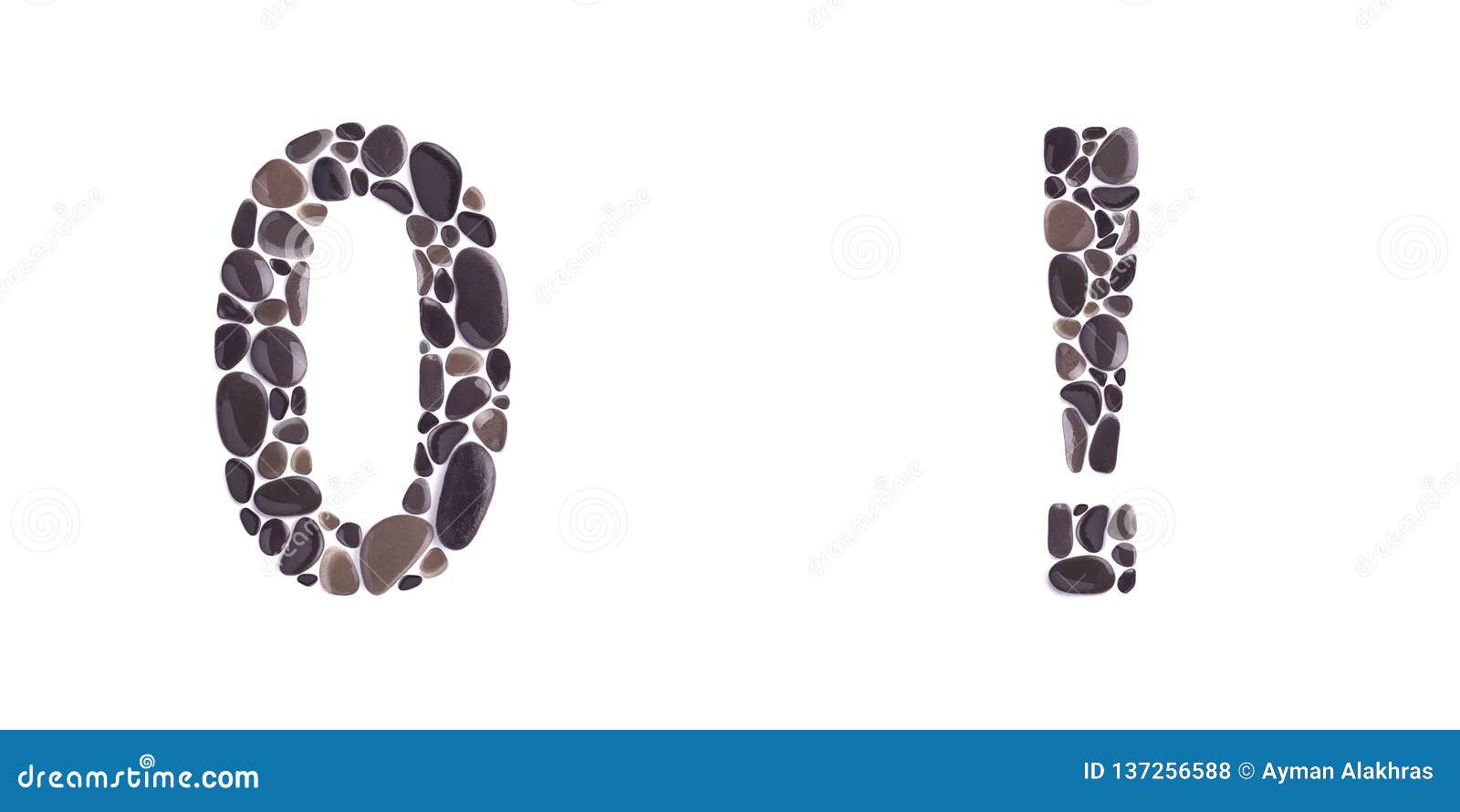 0 and Exclamation Mark Made of Stones Isolated on White Background ...
