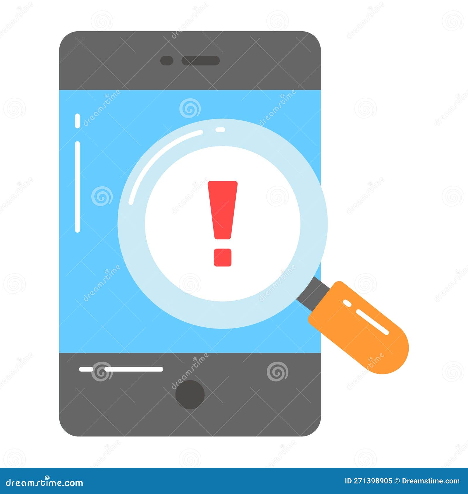 Exclamation Mark on Magnifier with Mobile, Vector of Mobile ...