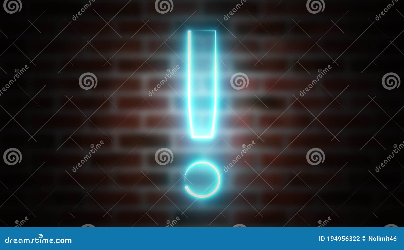 Exclamation Mark Neon Sign on a Background of Brickwork, Computer ...