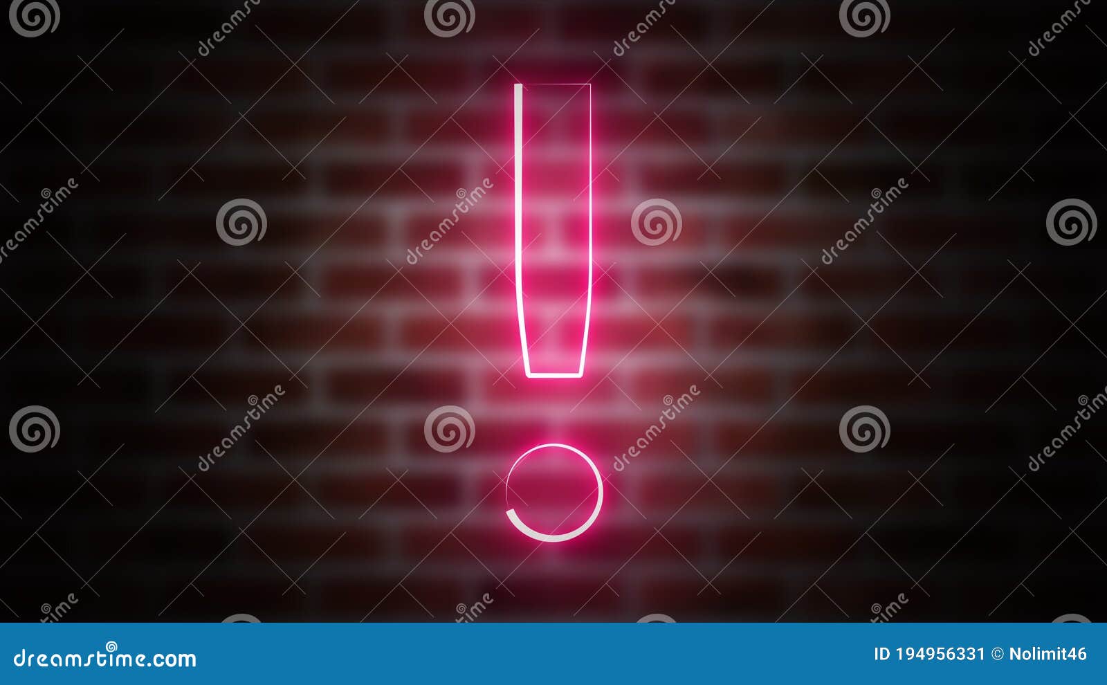 Exclamation Mark Neon Sign on a Background of Brickwork, Computer ...