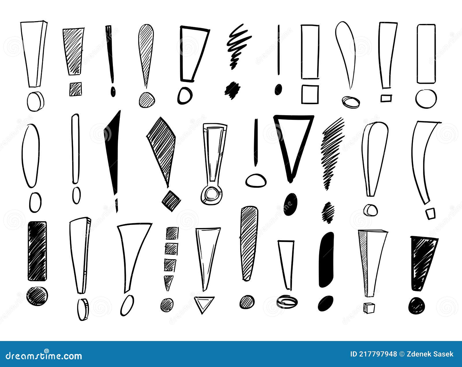 Exclamation Mark or Point Set, Sketchy Cartoon Hand Drawing, Symbol of ...