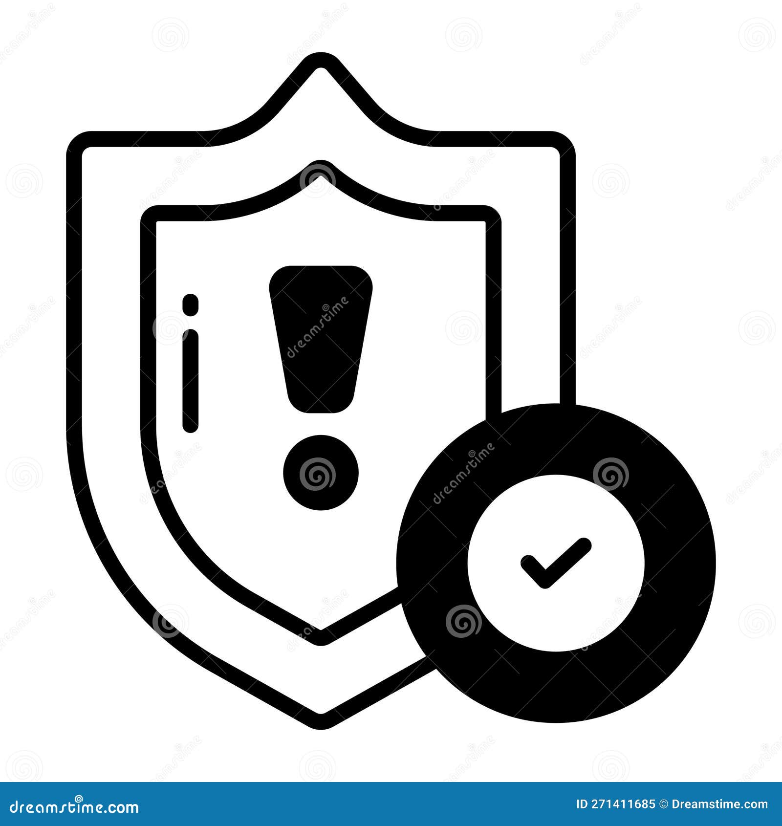 Exclamation Mark on Shield with Tick Mark Showing Vector of Verified ...