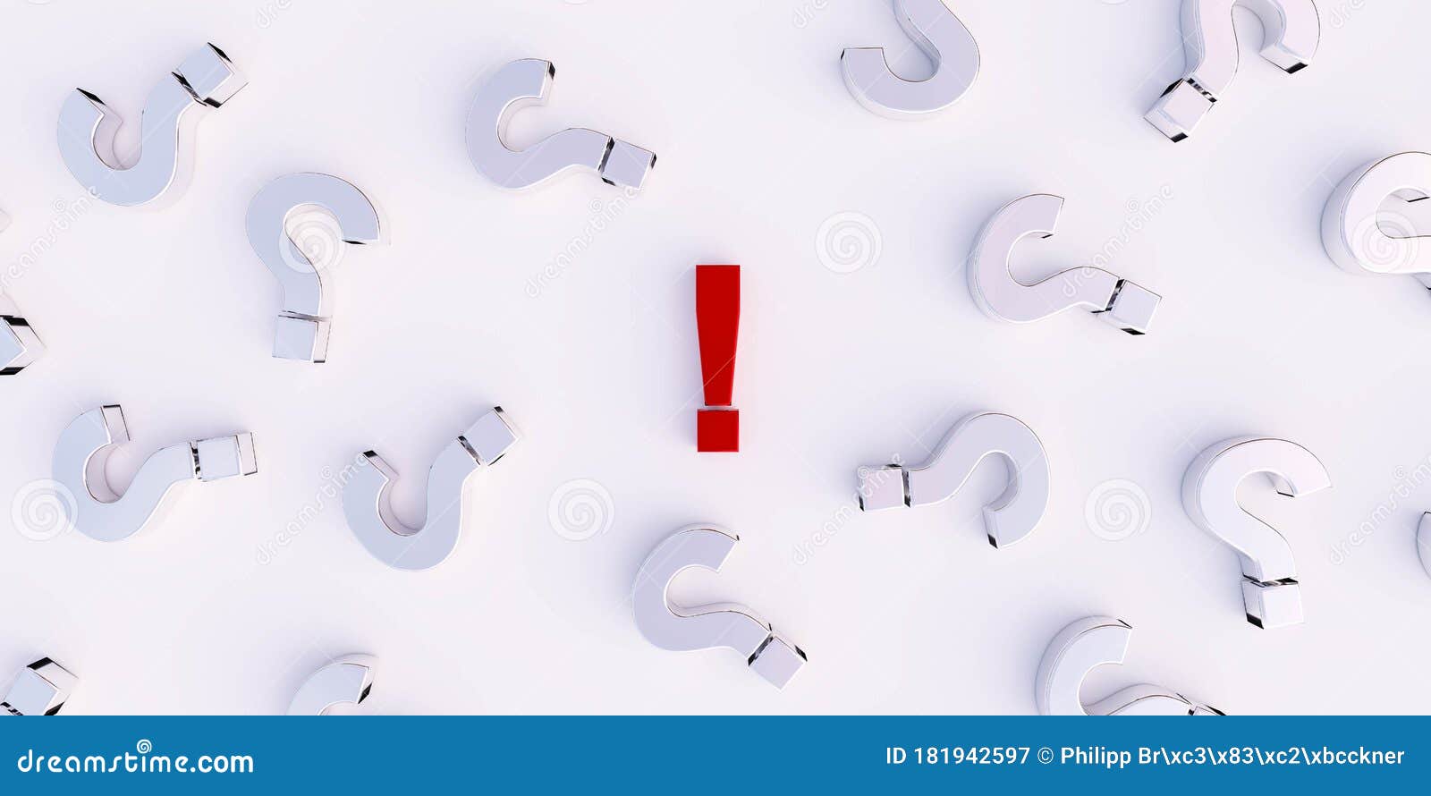 Exclamation Mark Symbol in between a Lot of Question Marks 3d Rendering ...