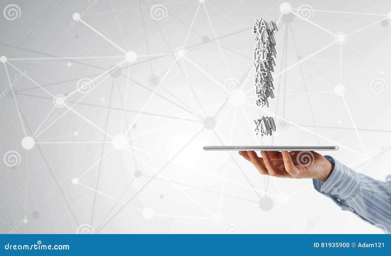 Exclamation Mark and Tablet Stock Photo - Image of holding, touch: 81935900