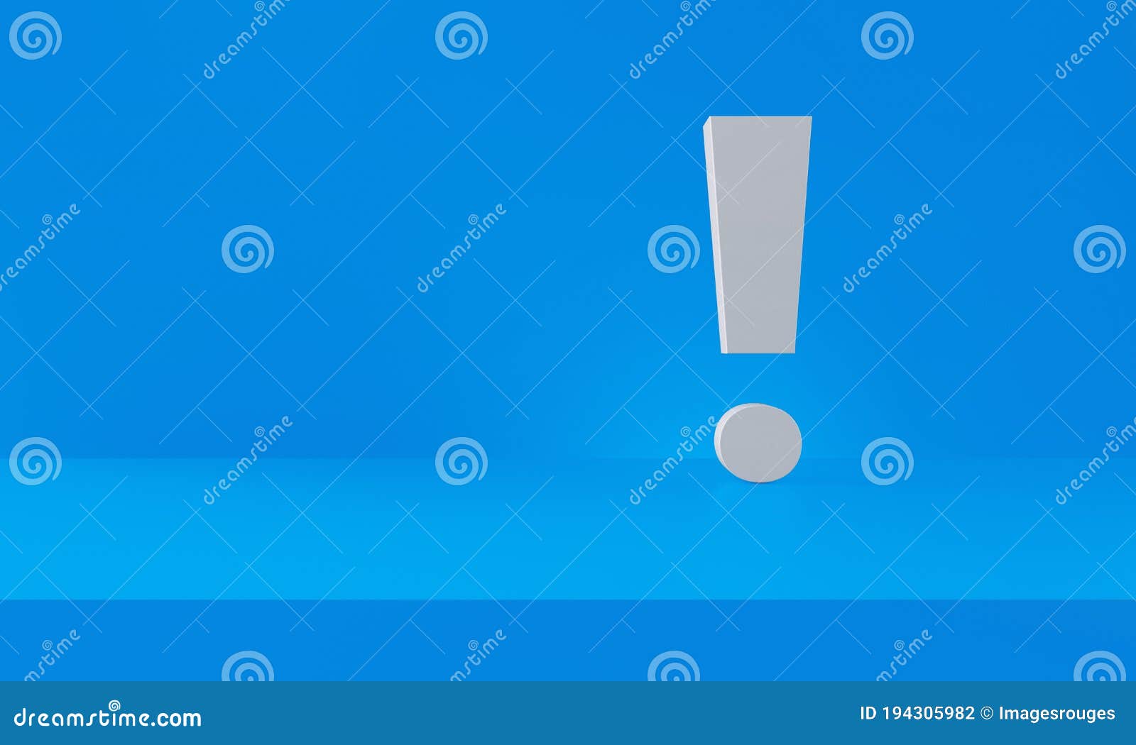 Exclamation Mark White in Blue Photography Studio Background. 3d ...