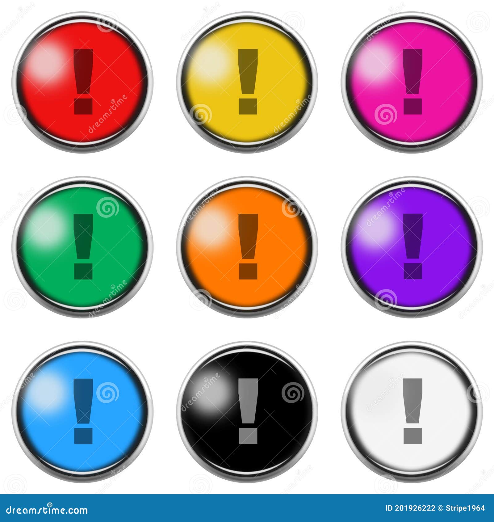 Exclamation Point Mark Sign Button Icon Set Isolated on White with ...