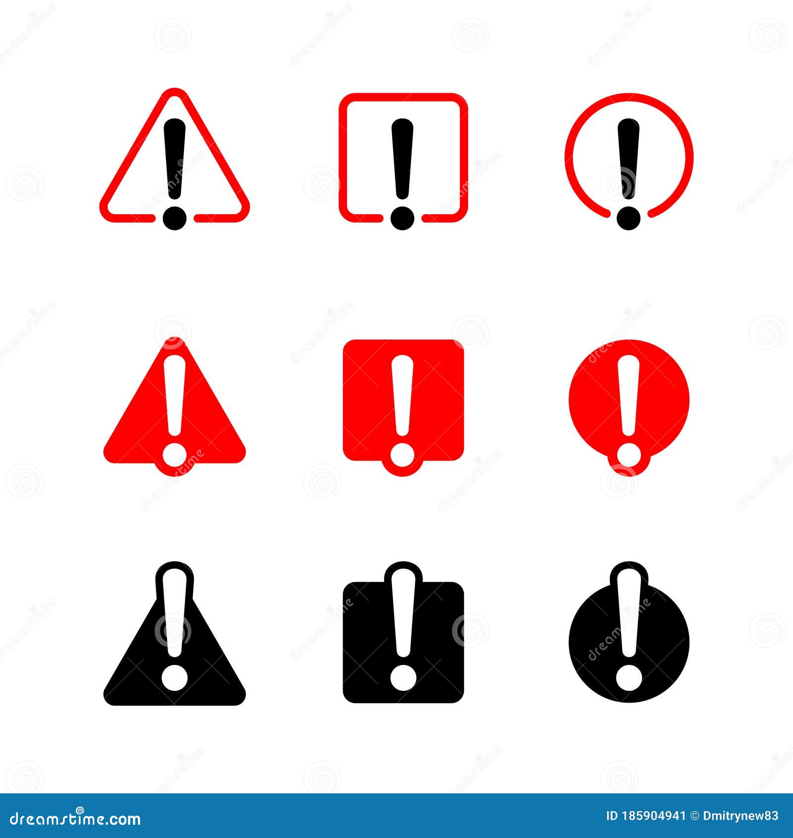 Exclamation Point in Triangle, Rectangle, Circle Stock Vector ...
