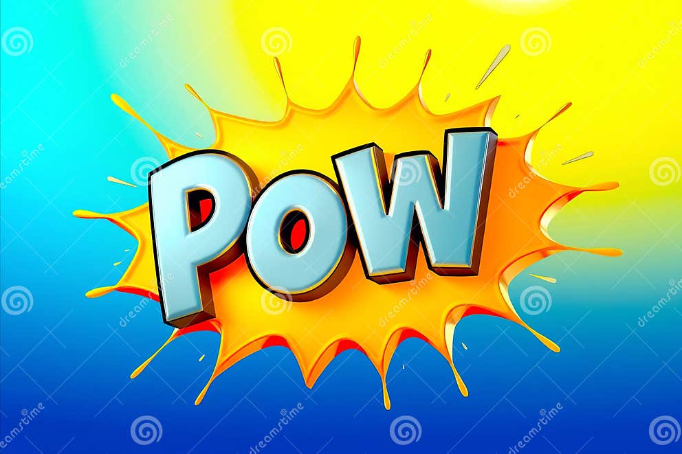 Exclamation POW in Dynamic Speech Bubble on Blue Background Stock Photo ...