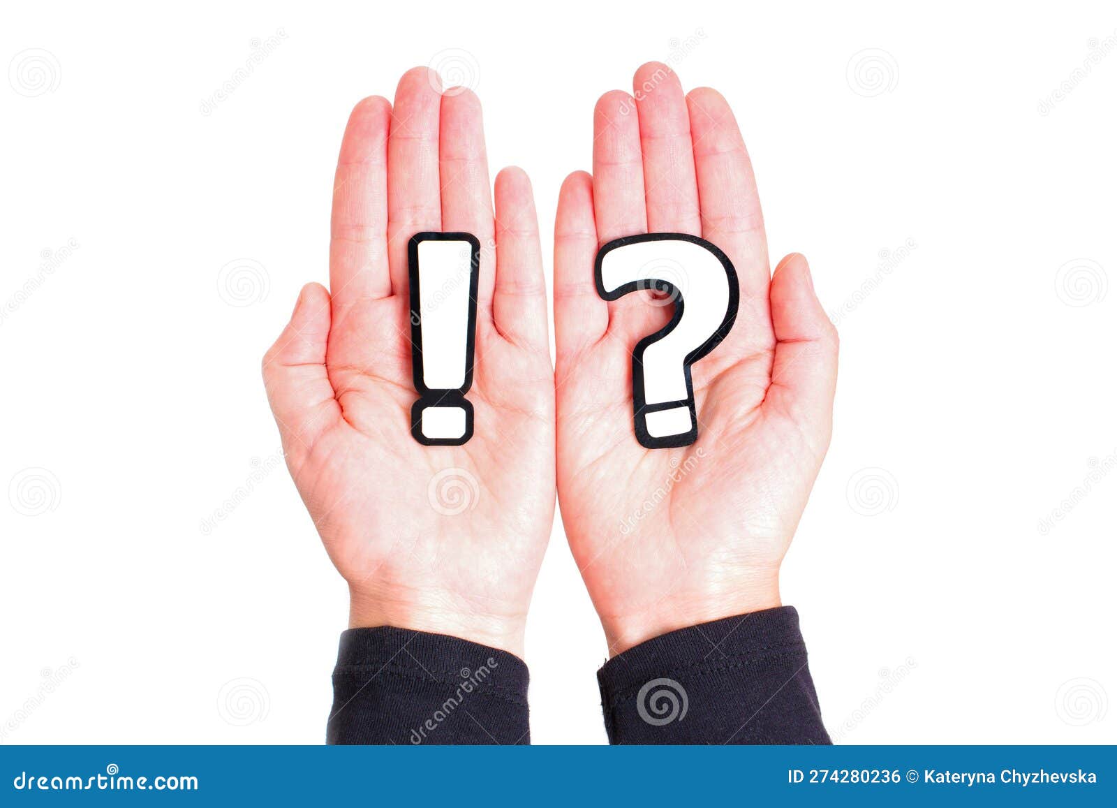 Exclamation and Question Marks in Hands Isolated on White Stock Photo ...