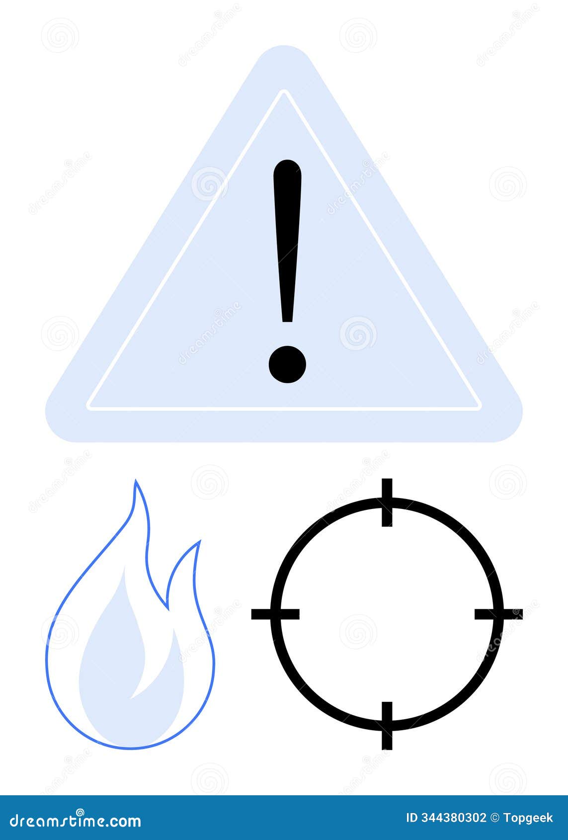 Exclamation Warning Triangle, Blue Flame, and Black Target Signs ...
