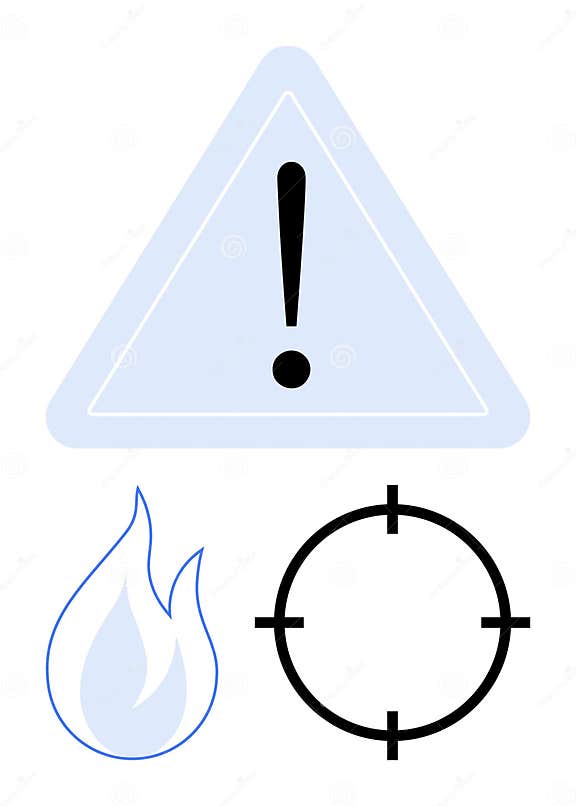 Exclamation Warning Triangle, Blue Flame, and Black Target Signs ...
