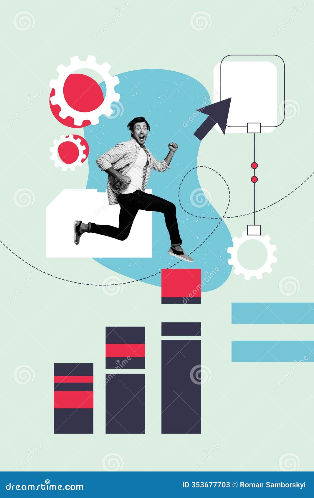 Exclusive Image Vertical Photo Collage of Excited Businessman Run Chart ...