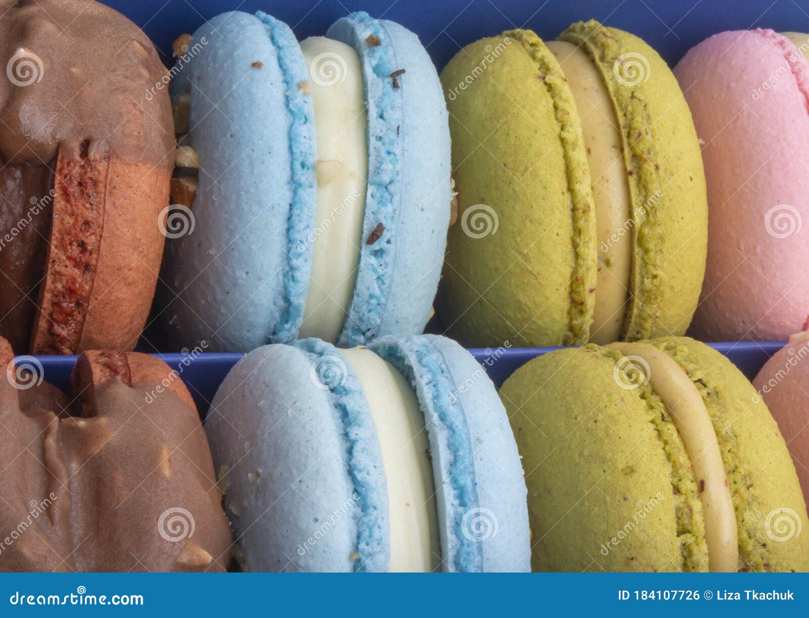 Exclusive Macaroons in Blue Box Collection with Flavor Stock Photo ...