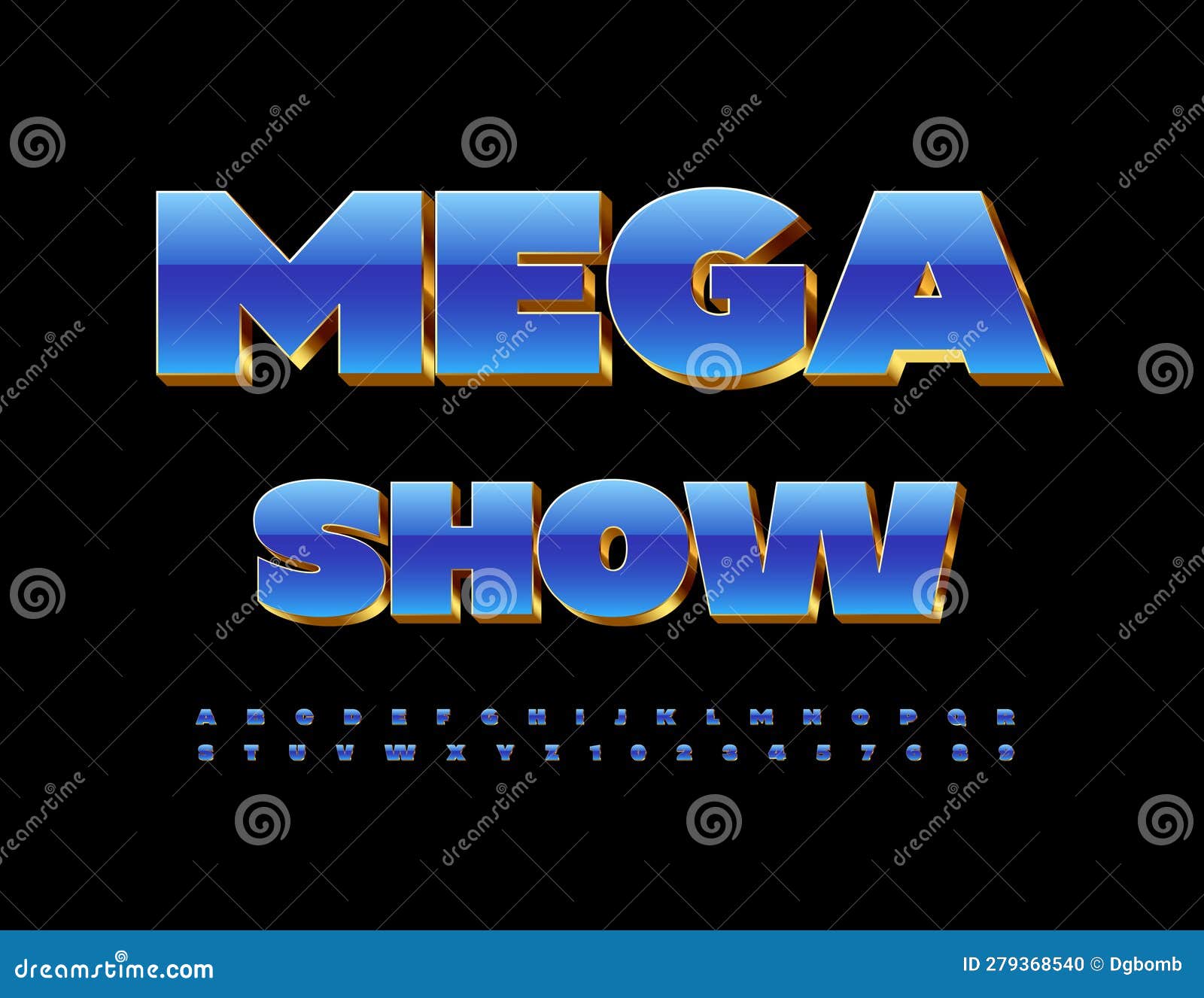 Vector Premium Sign Mega Show. Chic Blue 3D Font. Luxury Alphabet ...