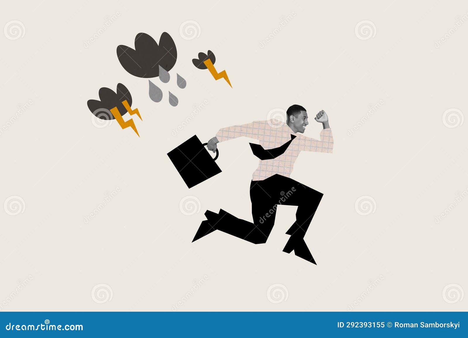Man Running Avoiding Being Hit By A Train Scene Concept In Cartoon ...