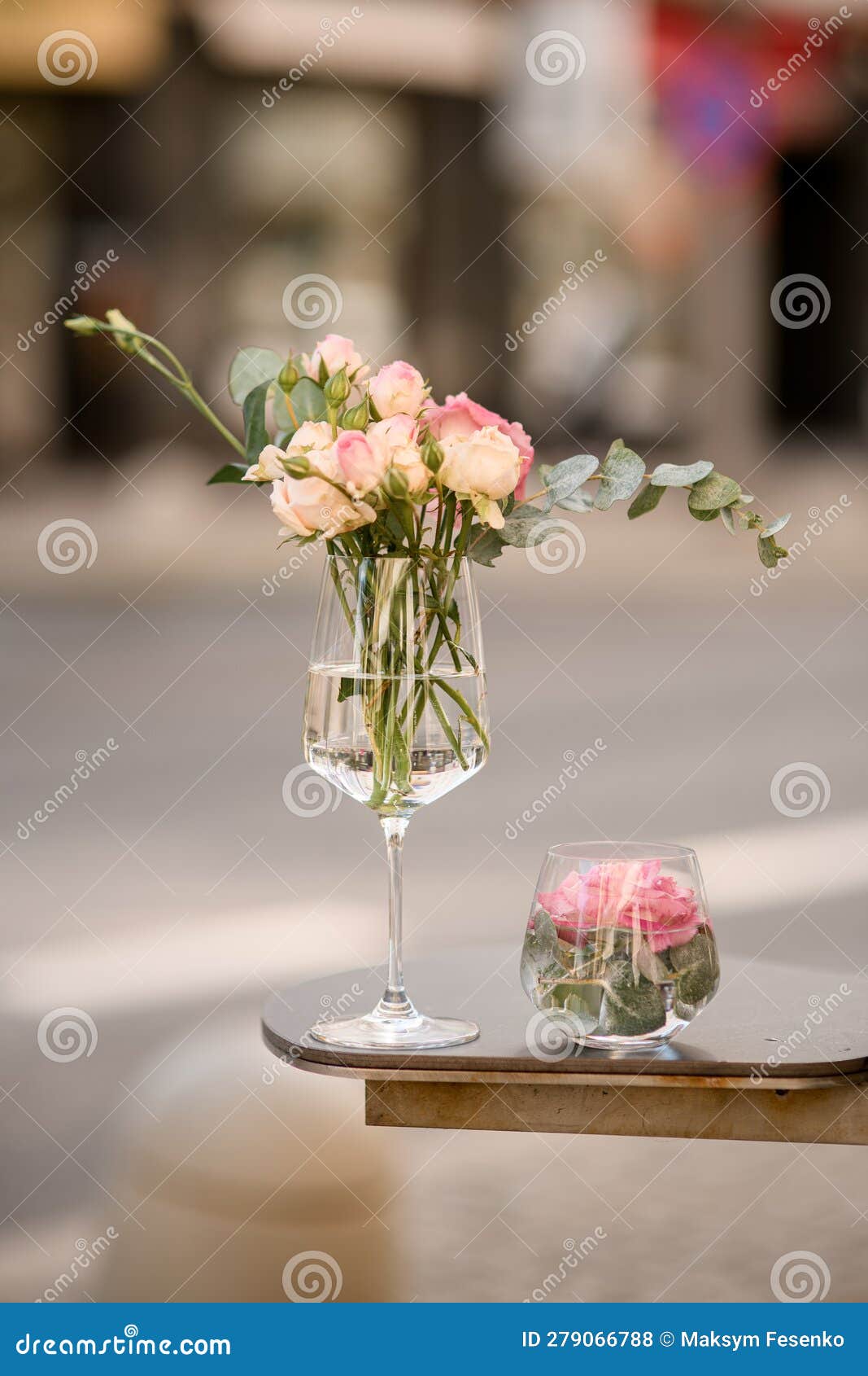 Exclusive Transparent Vases with Eustoma Flovers and Branches of Green ...