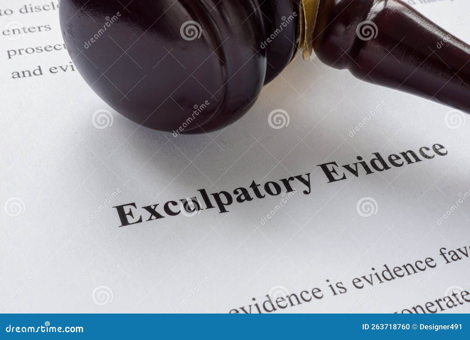 Exculpatory Evidence Sign on the Page and Gavel. Stock Photo - Image of ...