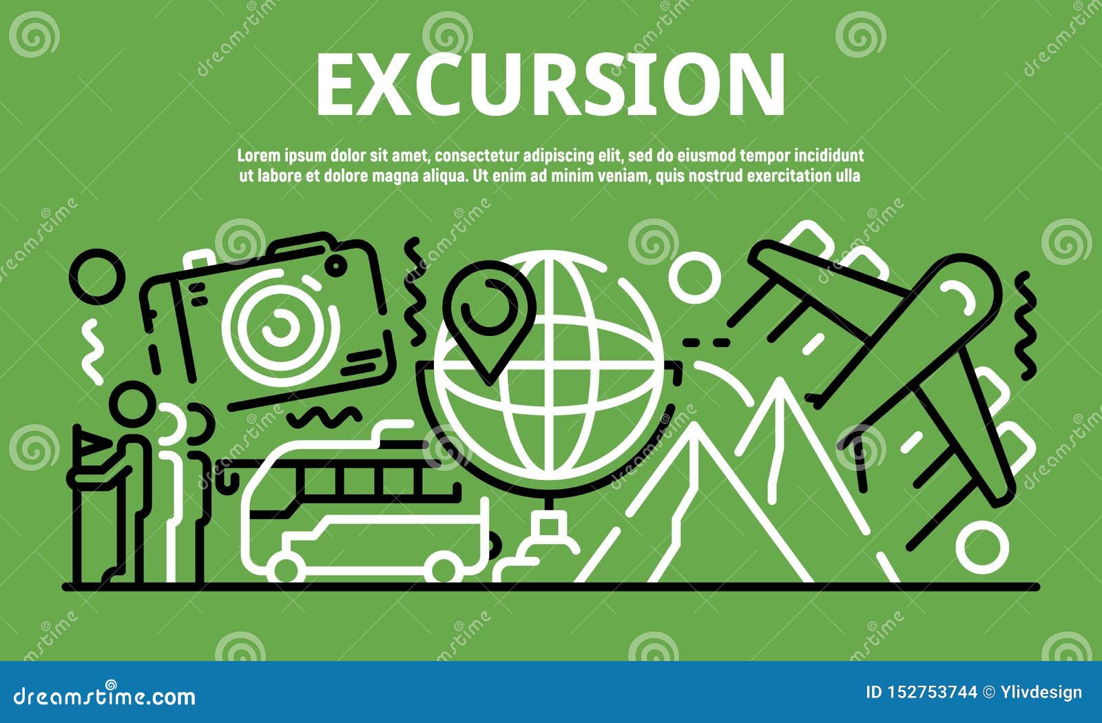 Excursion Banner, Outline Style Stock Vector - Illustration of ...