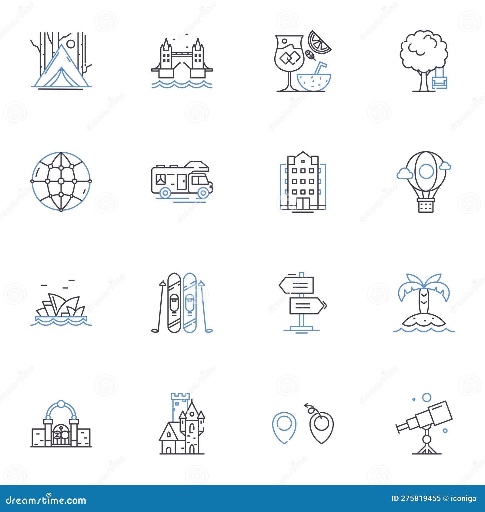 Excursion Group Line Icons Collection. Adventure, Exploration ...