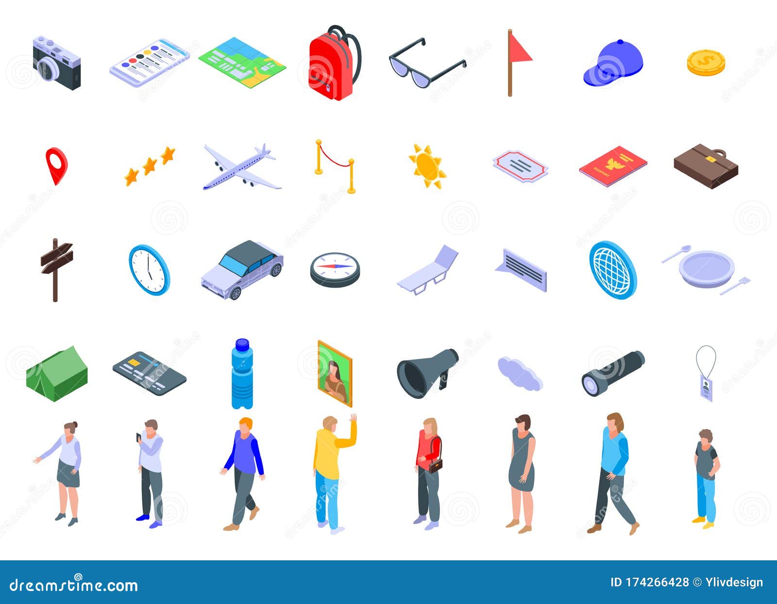 Excursion Icons Set, Isometric Style Stock Vector - Illustration of ...