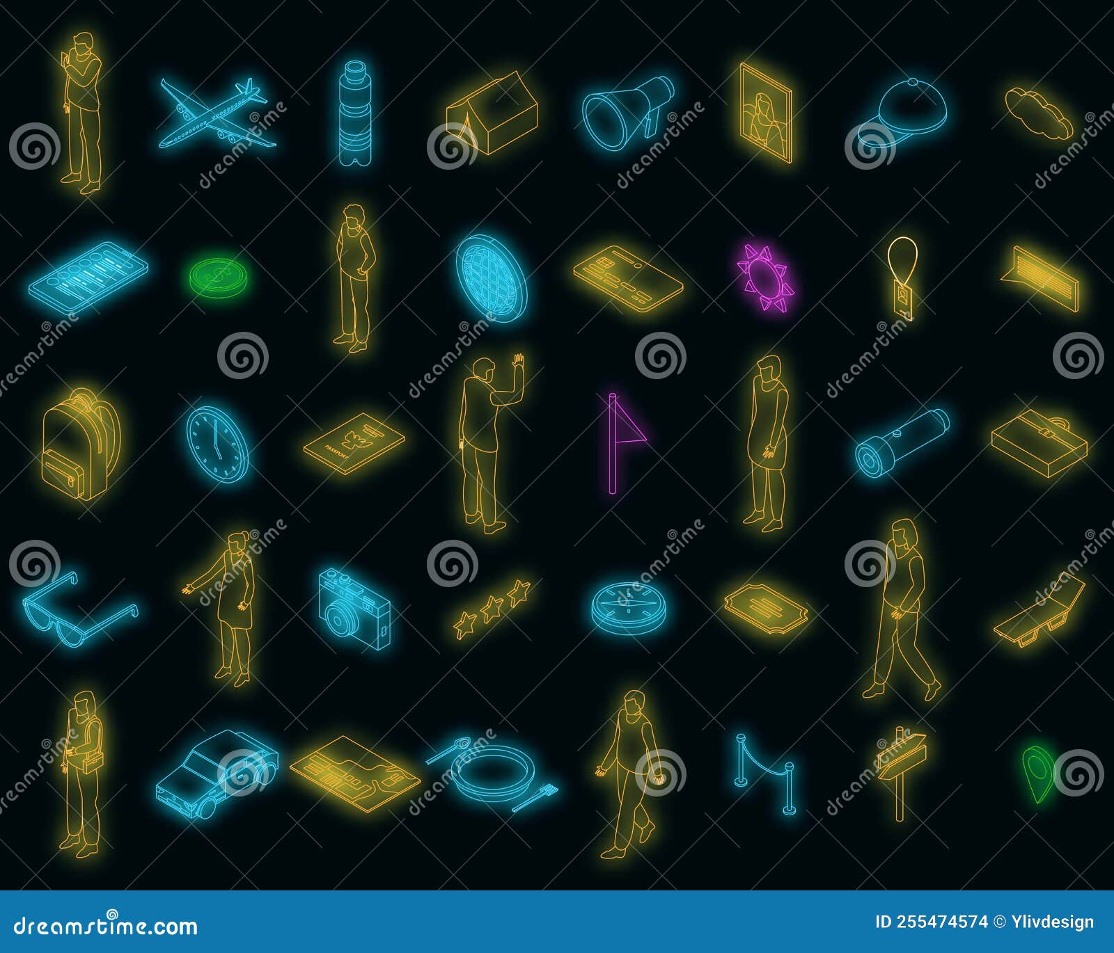 Excursion Icons Set Vector Neon Stock Illustration - Illustration of ...