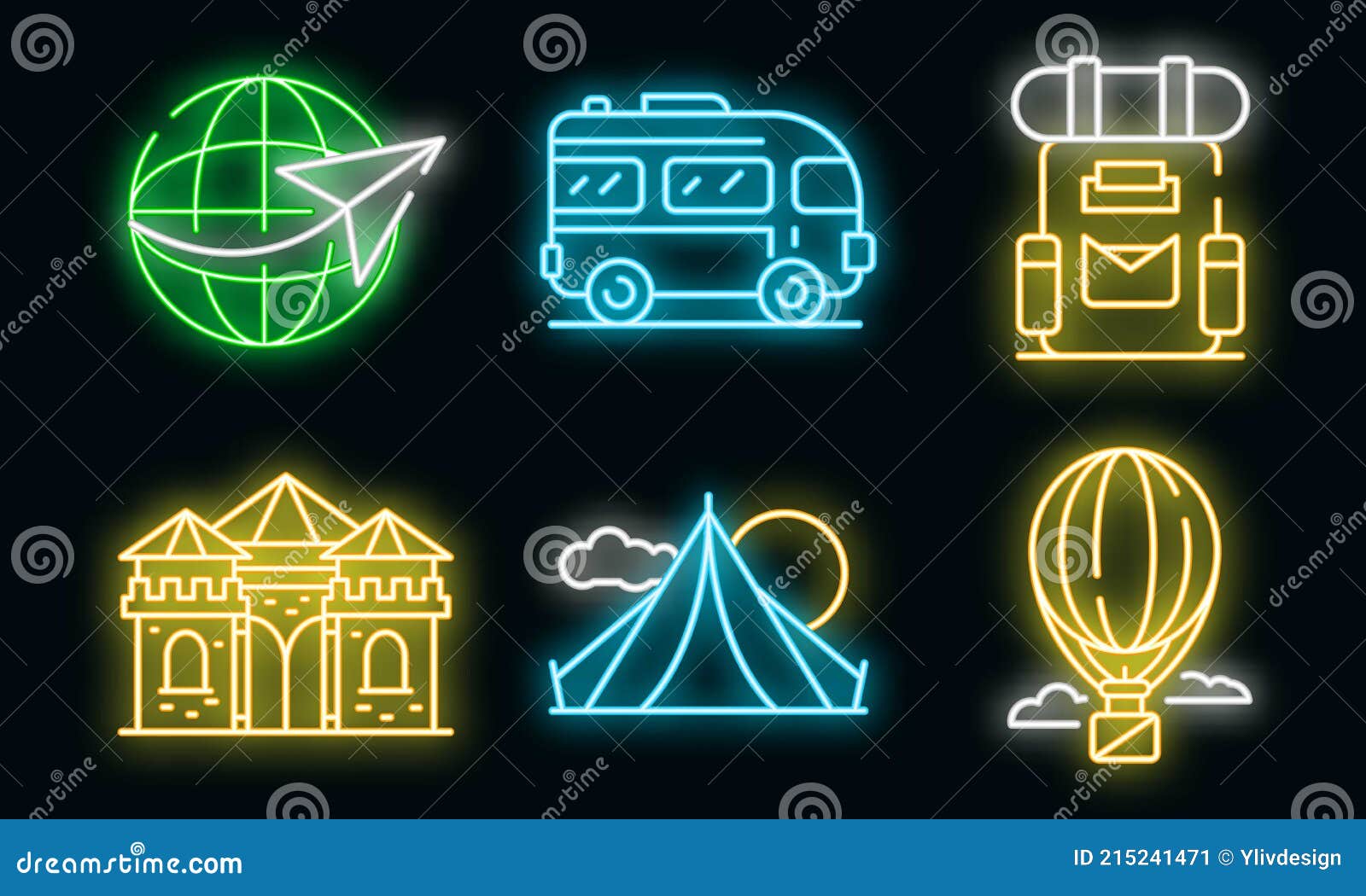 Excursion Icons Set Vector Neon Stock Vector - Illustration of tourist ...