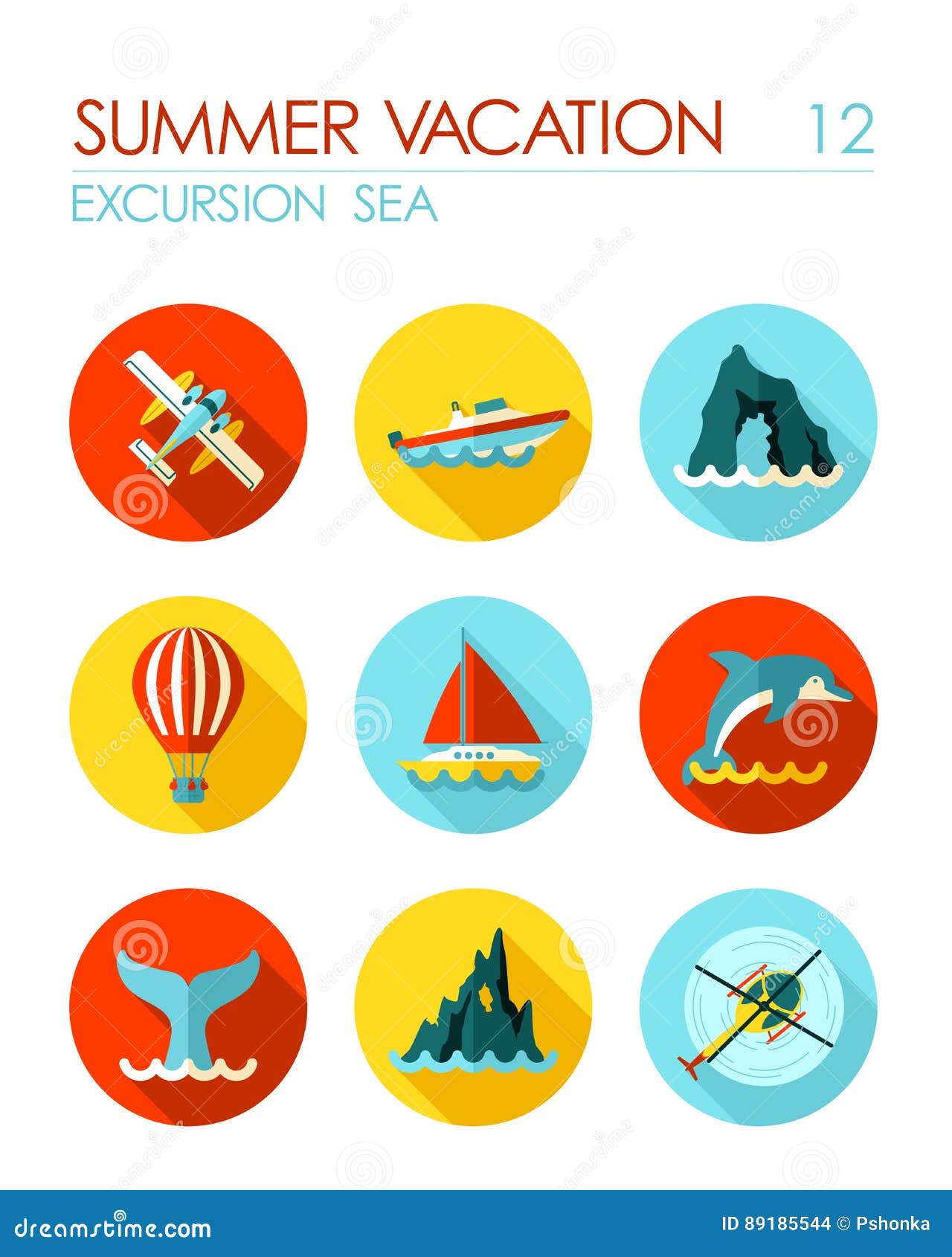 Excursion Sea Flat Icon Set. Summer. Vacation Stock Vector ...