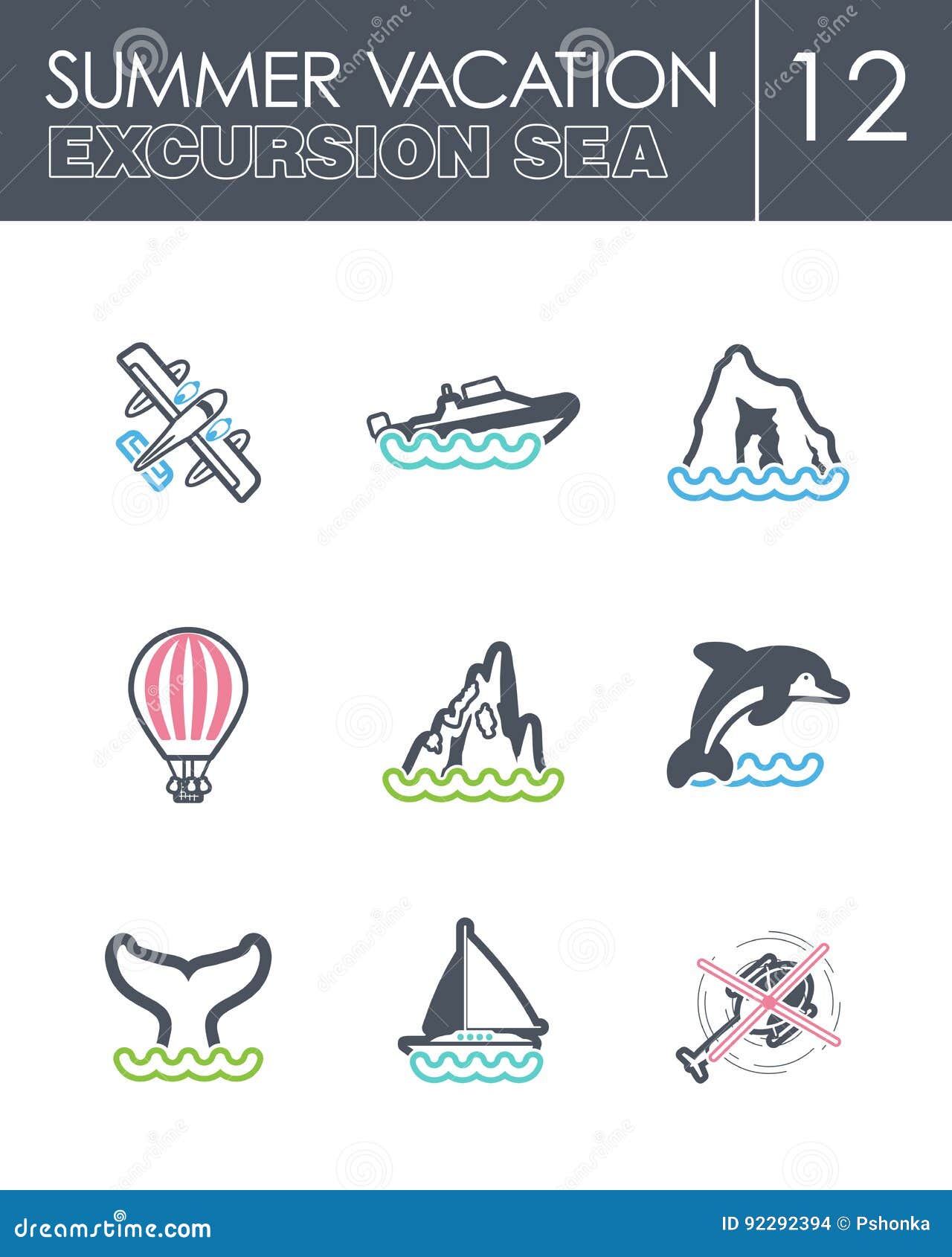 Excursion Sea Icon Set. Summer. Vacation Stock Vector - Illustration of ...